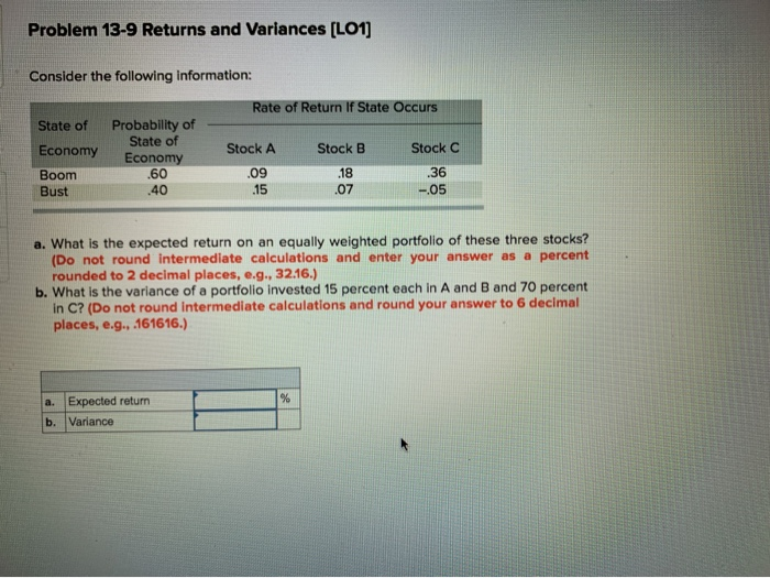 Solved Problem 13-9 Returns and Variances (L01) Consider the | Chegg.com