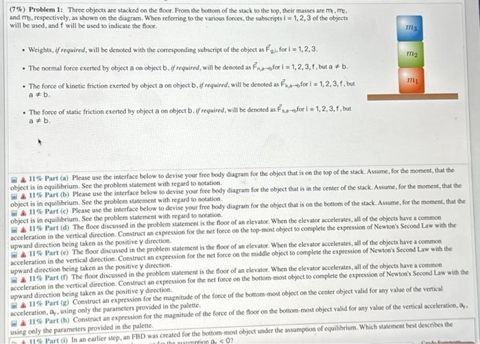 (7%) Problem 1: Three objects are stacked on the | Chegg.com