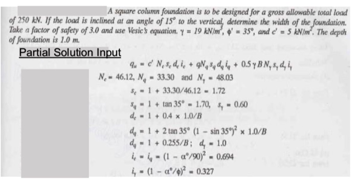 Solved A square column foundation is to be designed for a | Chegg.com
