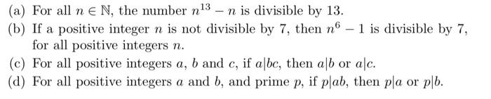 Solved (a) For all n∈N, the number n13−n is divisible by 13 | Chegg.com