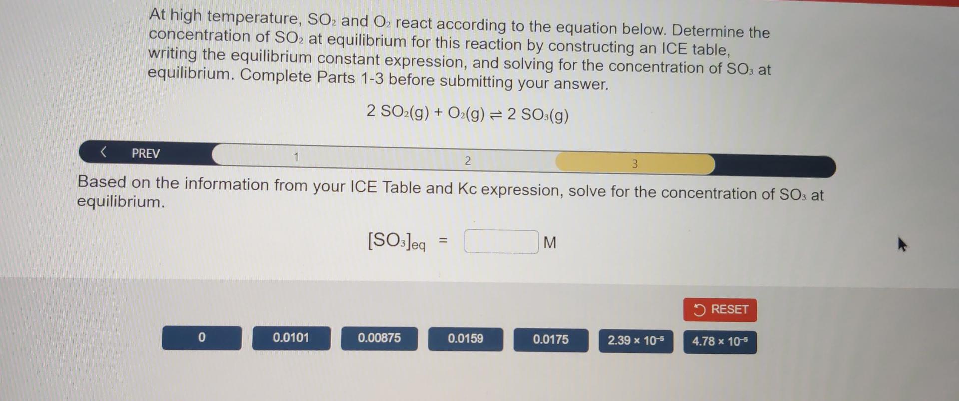 Solved At high temperature, SO2 and O2 react according to | Chegg.com