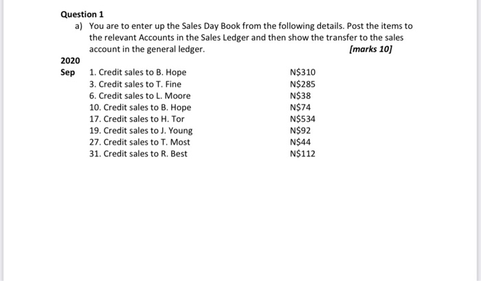 Solved Question 1 a) You are to enter up the Sales Day Book | Chegg.com