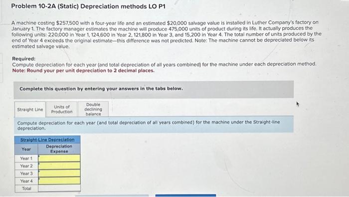 Solved Problem 10-2A (Static) Depreciation methods LO P1 A | Chegg.com