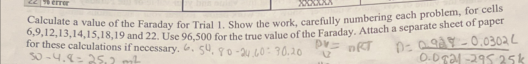 Calculate a value of the Faraday for Trial 1 . ﻿Show | Chegg.com