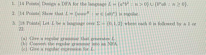 Solved 1. [14 Points] Design a DFA for the language | Chegg.com