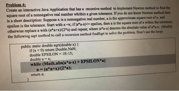 Solved Problem 4: Create an interactive Java Application | Chegg.com