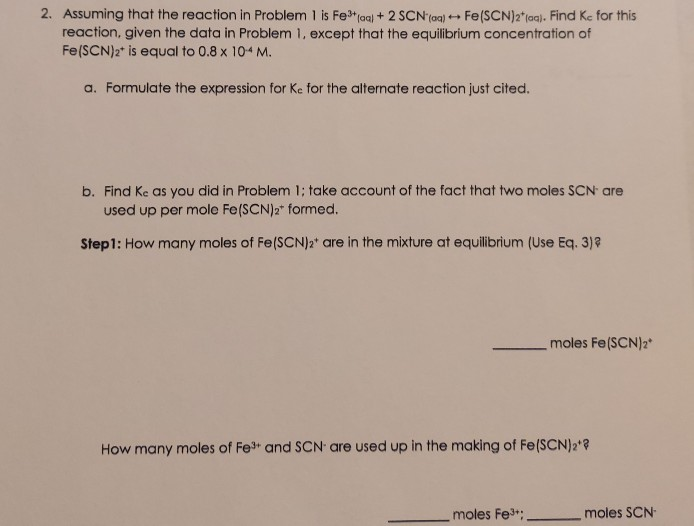 Solved A student mixes 5.0 mL 2.00 x 103M Fe(NO3)3 with 5.0 | Chegg.com