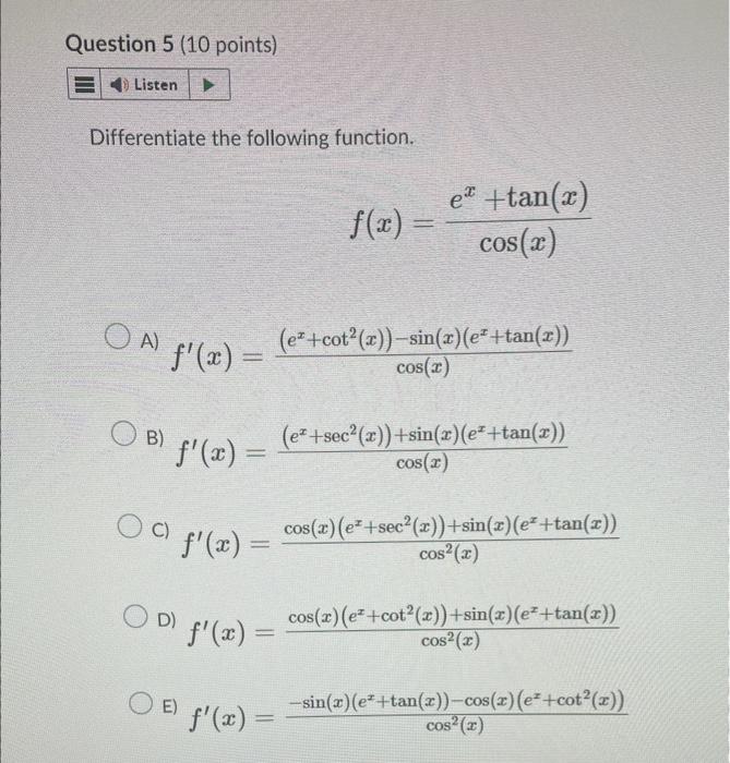 Solved Differentiate the following function. | Chegg.com