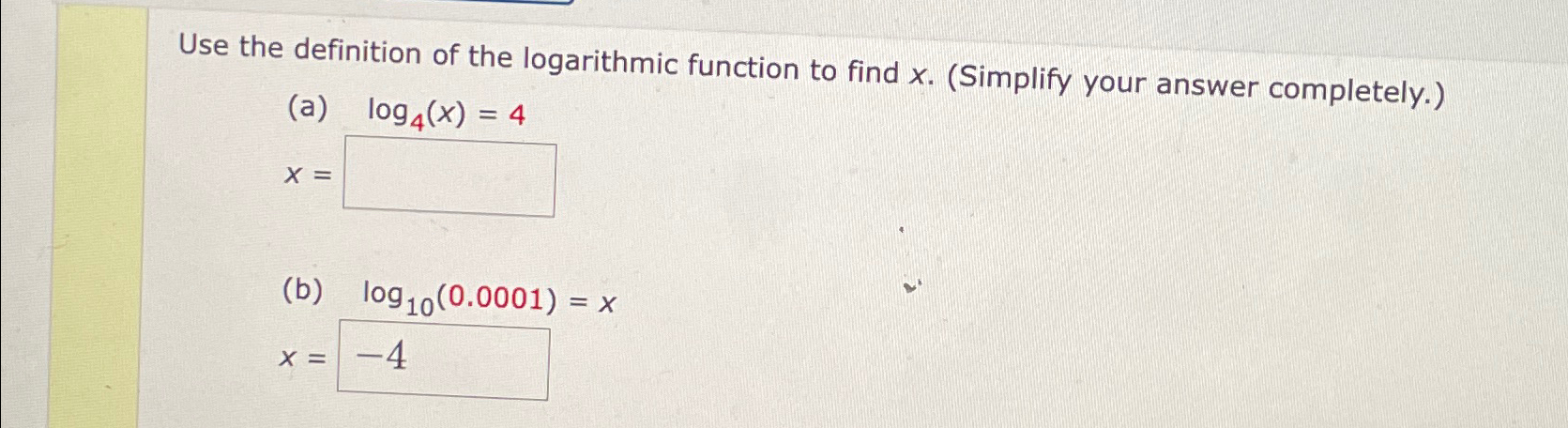 Solved Use the definition of the logarithmic function to | Chegg.com