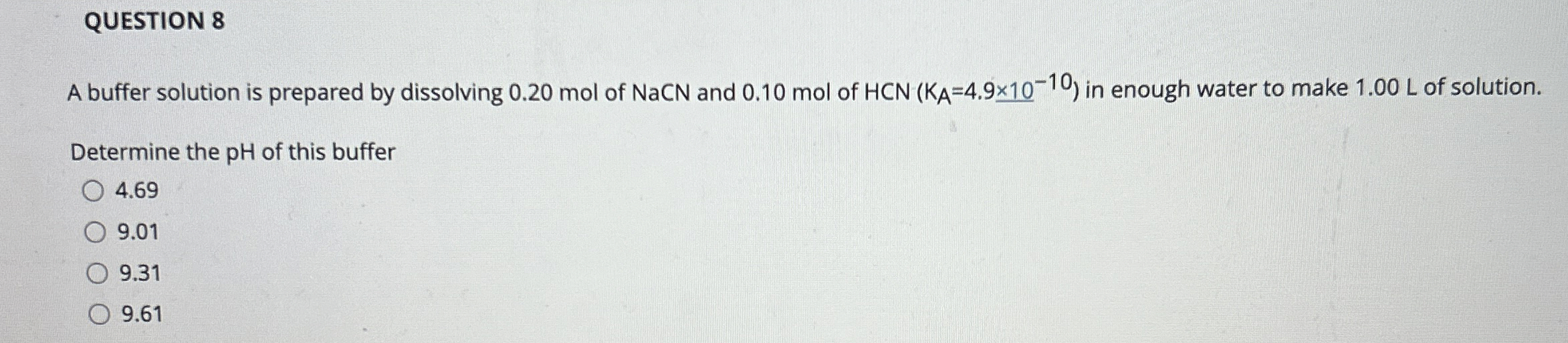 Solved QUESTION 8A buffer solution is prepared by dissolving | Chegg.com