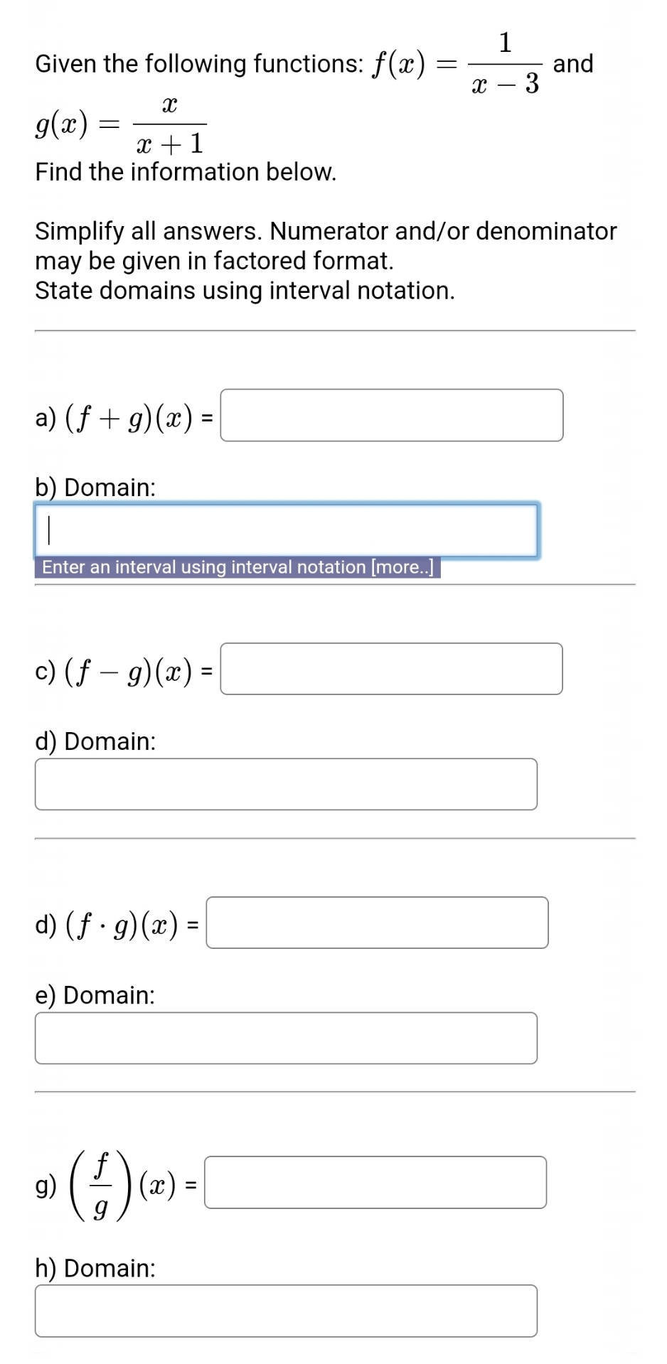 Solved Given the following functions: f(x)=1x-3 ﻿and | Chegg.com