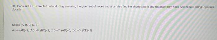 Solved 04) Construct an undirected notwork diagram using the | Chegg.com