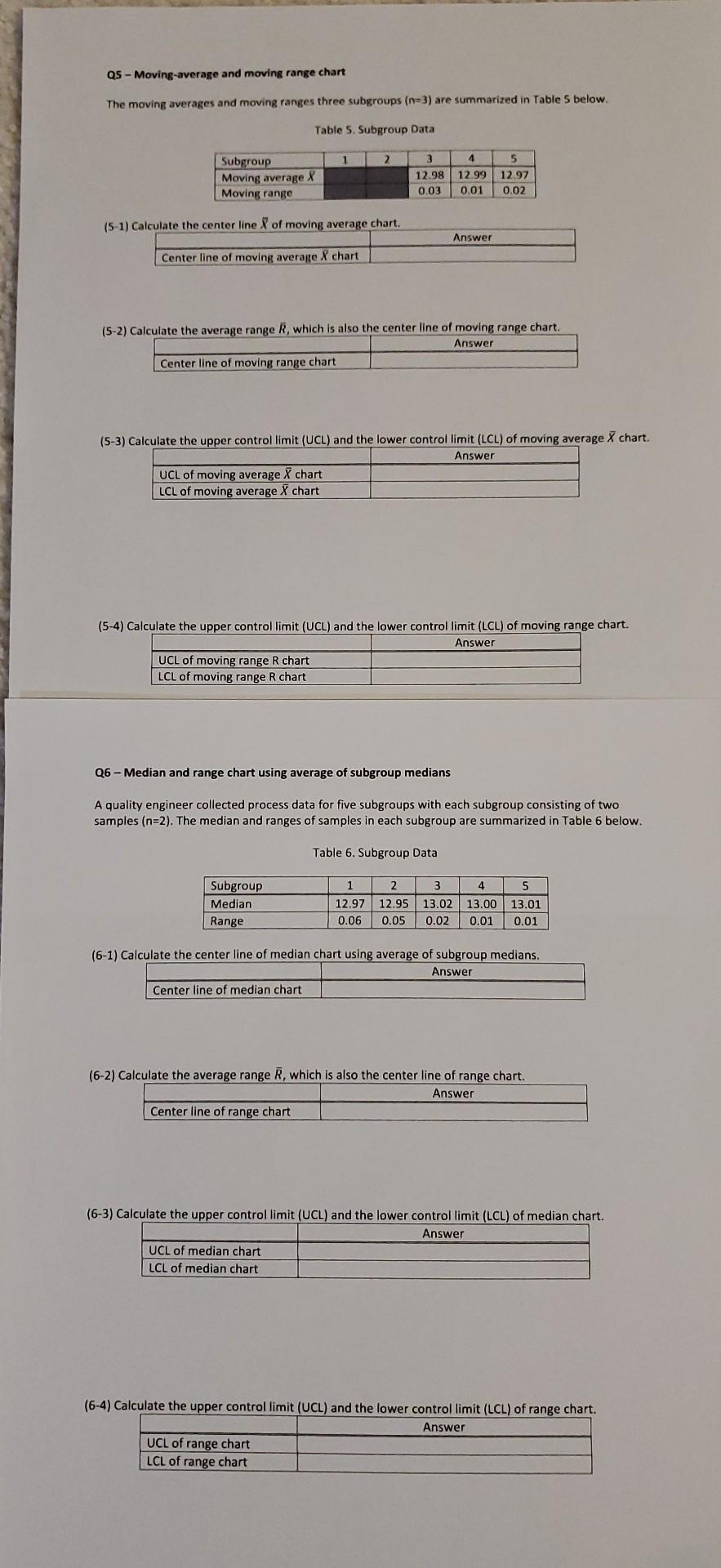 Solved QS - Moving-average and moving range chart The moving | Chegg.com