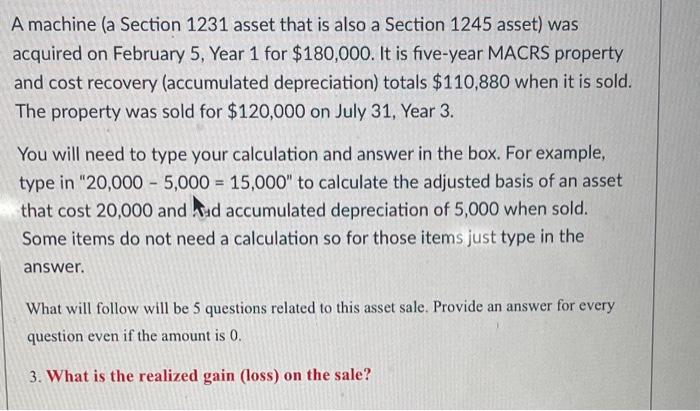 Solved A machine (a Section 1231 asset that is also a | Chegg.com
