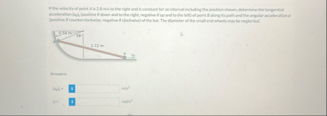 Solved If the velocity of point A ﻿is 2.8 ﻿ms to the right | Chegg.com