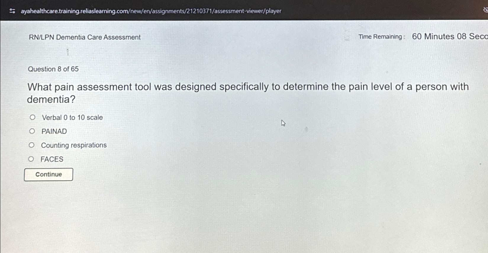 Solved RN/LPN Dementia Care AssessmentTime Remaining: 60 | Chegg.com