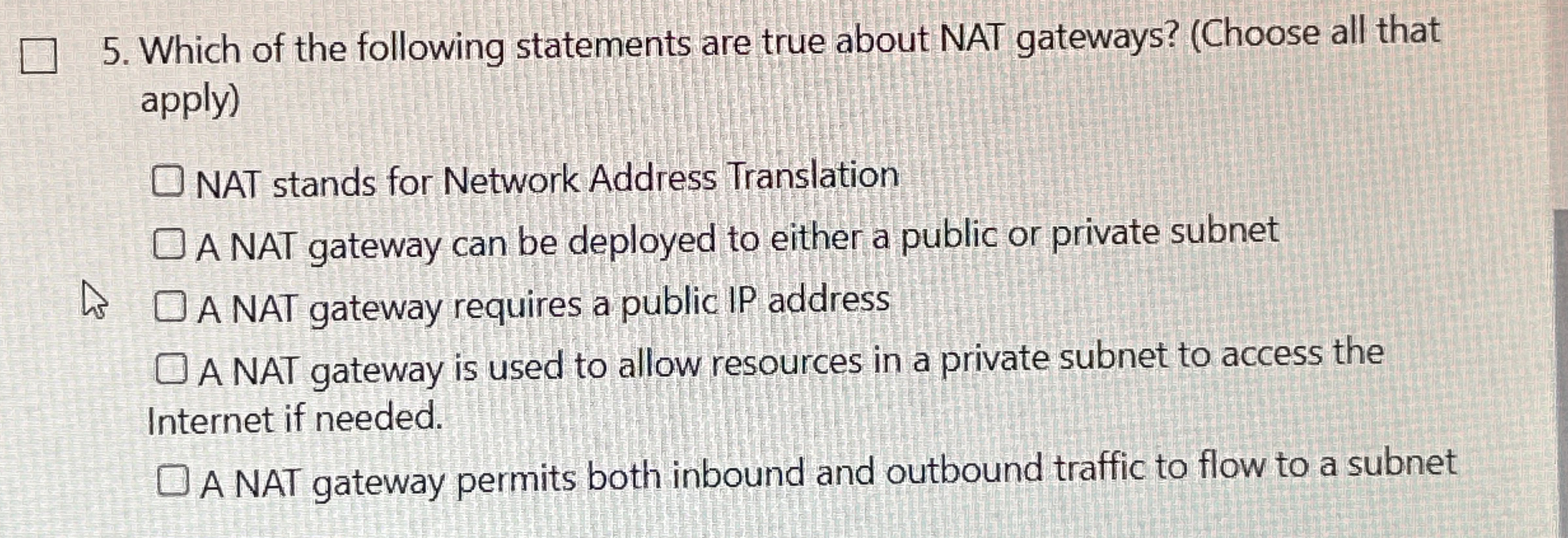 Solved Which of the following statements are true about NAT | Chegg.com