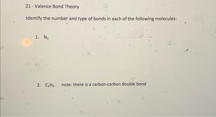Solved 21 - Valence Bond Theory Identify the number and type | Chegg.com