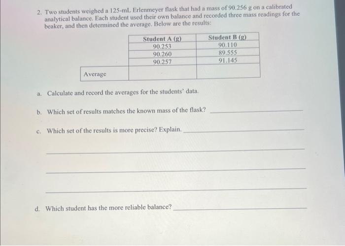 [Solved]: 2. Two students weighed a ( 125- mathrm{mL} ) E