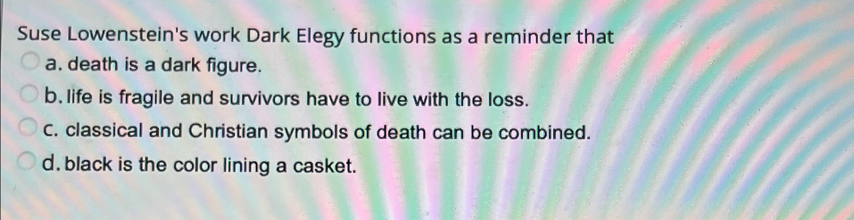 Solved Suse Lowenstein's work Dark Elegy functions as a | Chegg.com