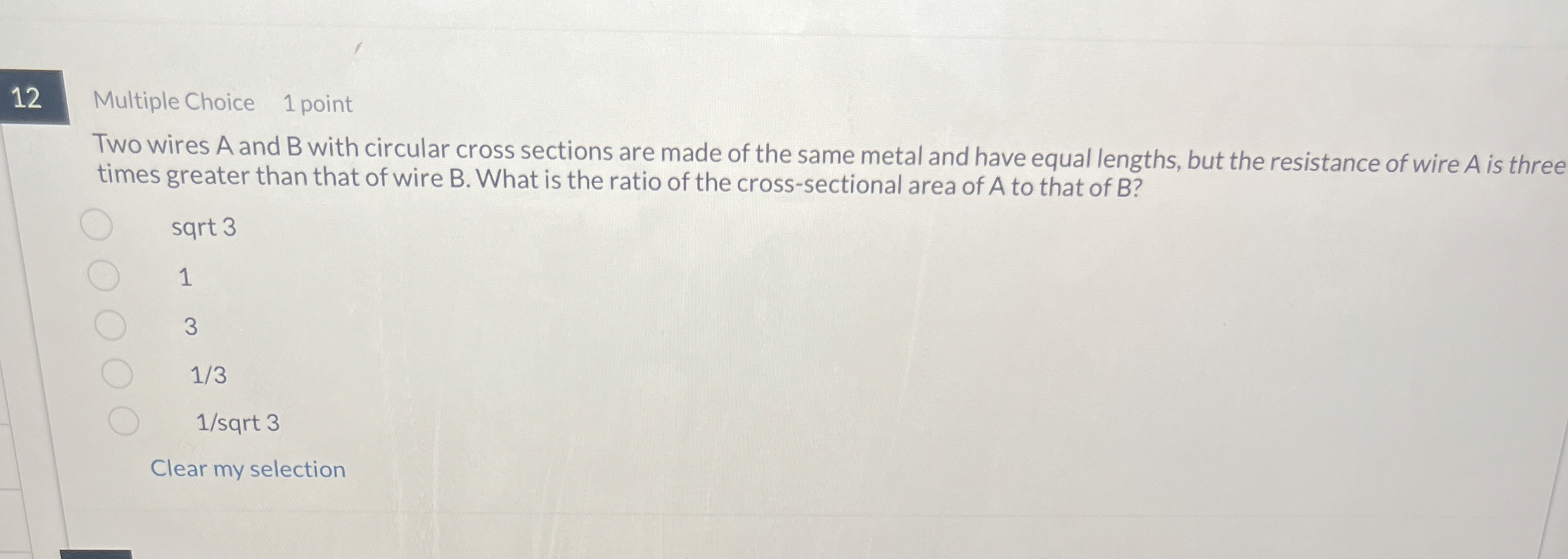 Solved 12Multiple Choice1 ﻿pointTwo wires A and B ﻿with | Chegg.com