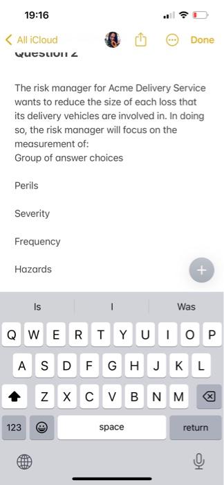 Solved The risk manager for Acme Delivery Service wants to | Chegg.com