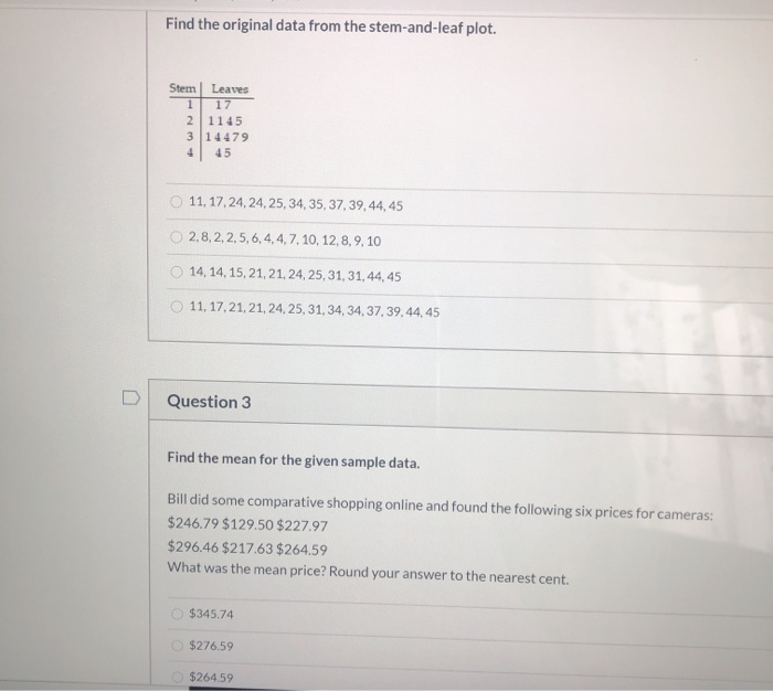 Solved Find the original data from the stem-and-leaf plot. | Chegg.com