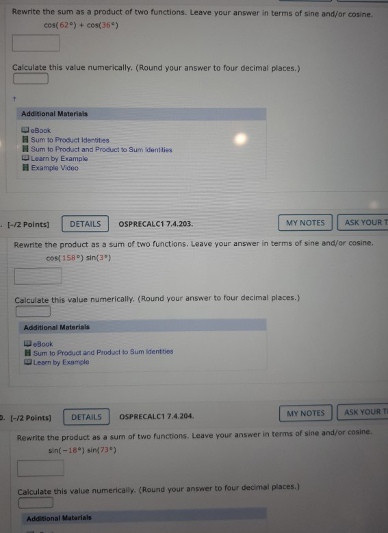 Solved Rewrite the sum as a product of two functions. Leave | Chegg.com
