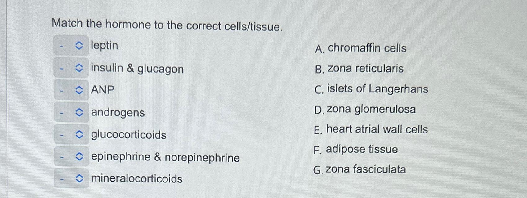 Solved Match the hormone to the correct | Chegg.com