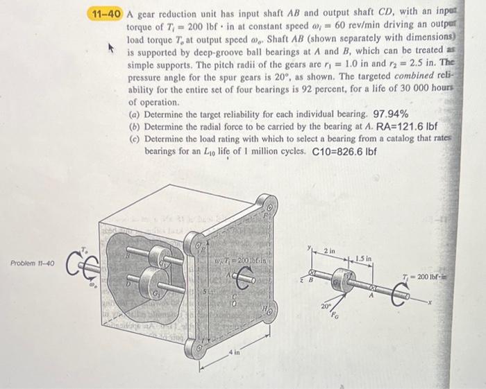 1-40 A gear reduction unit has input shaft AB and | Chegg.com