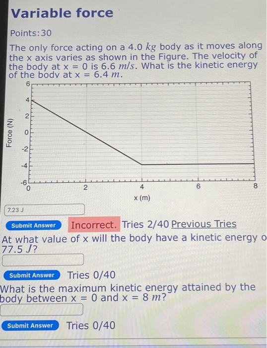 Solved The only force acting on a 4.0 kg body as it moves | Chegg.com