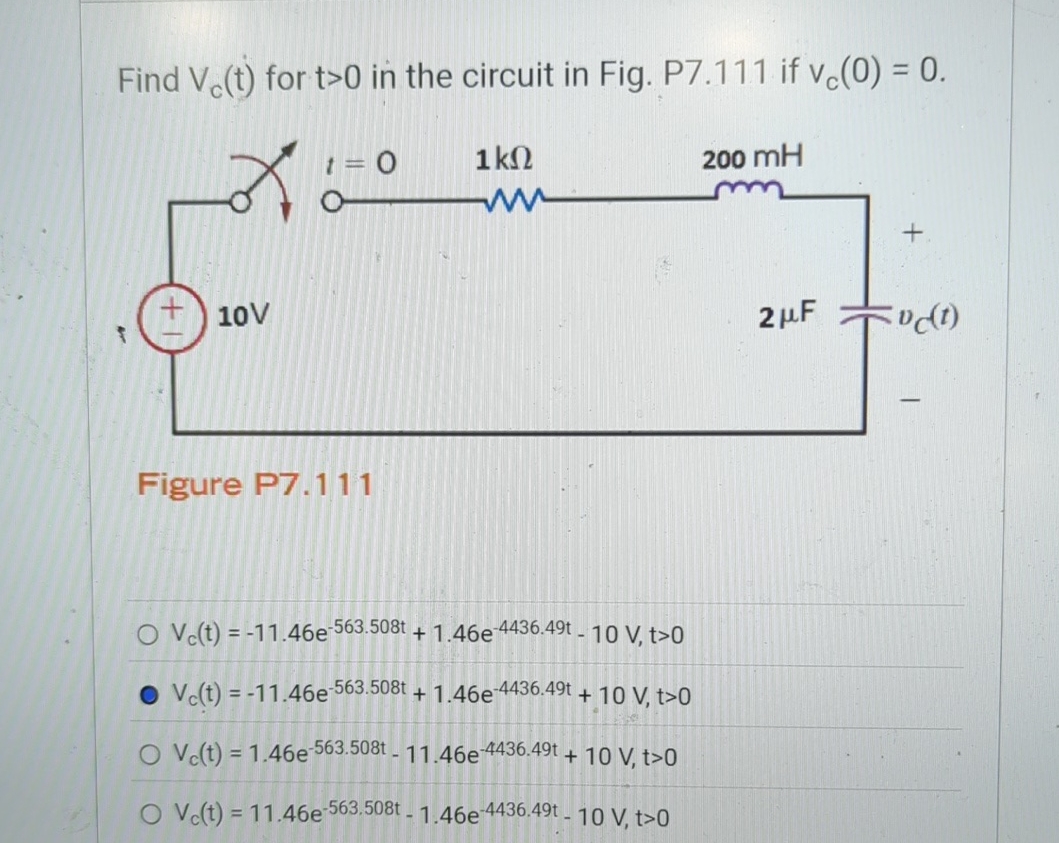 Solved Find Vc(t) ﻿for t>0 ﻿in the circuit in Fig. P7.111 | Chegg.com