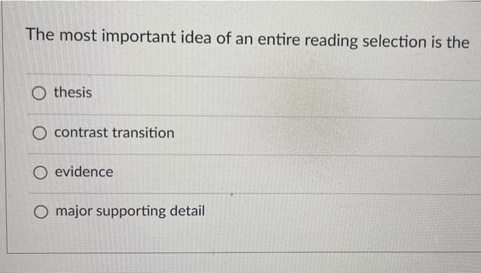 The most important idea of an entire reading | Chegg.com