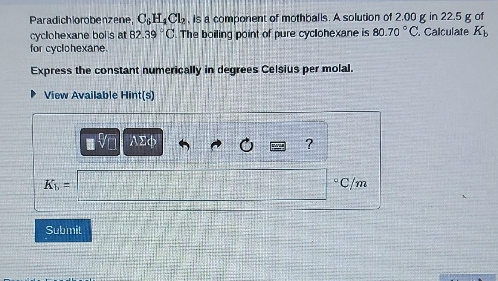 Solved Paradichlorobenzene, C6H4Cl2, is a component of | Chegg.com