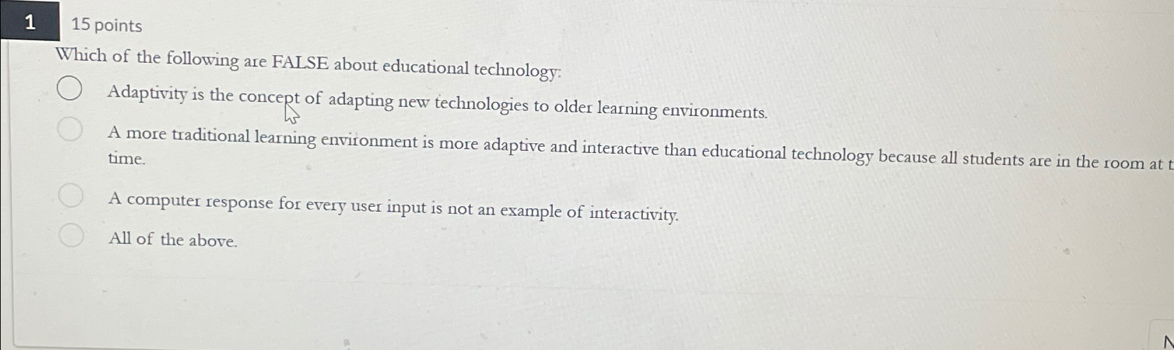 Solved 115 ﻿pointsWhich of the following are FALSE about | Chegg.com