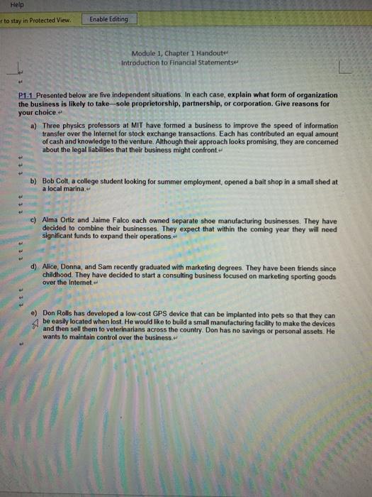 Solved Help to stay in Protected View. Enable Editing Module | Chegg.com