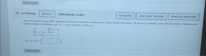 Solved Submit Answer 10. [-/1 Points] DETAILS Solve the | Chegg.com