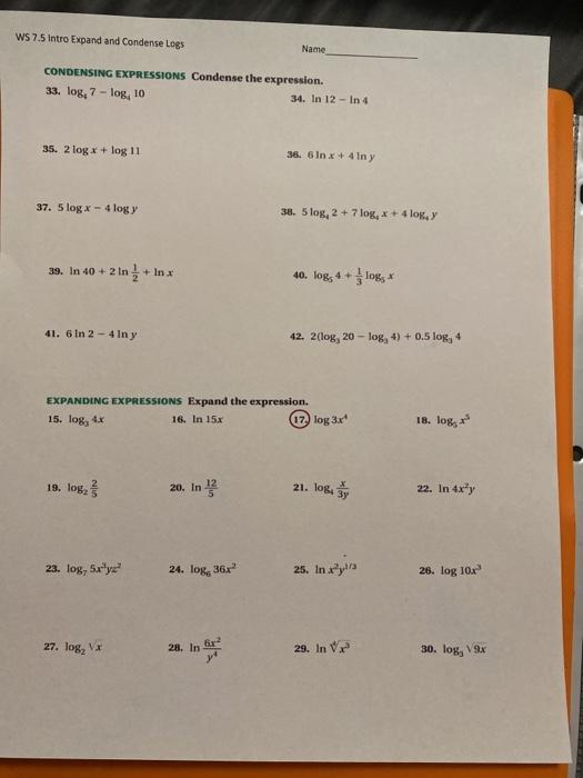 Solved WS 7.5 Intro Expand and Condense Logs Name CONDENSING | Chegg.com