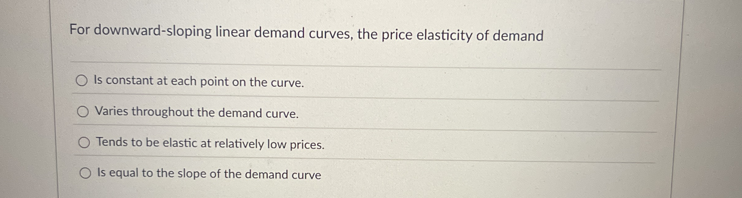 Solved For downward-sloping linear demand curves, the price | Chegg.com