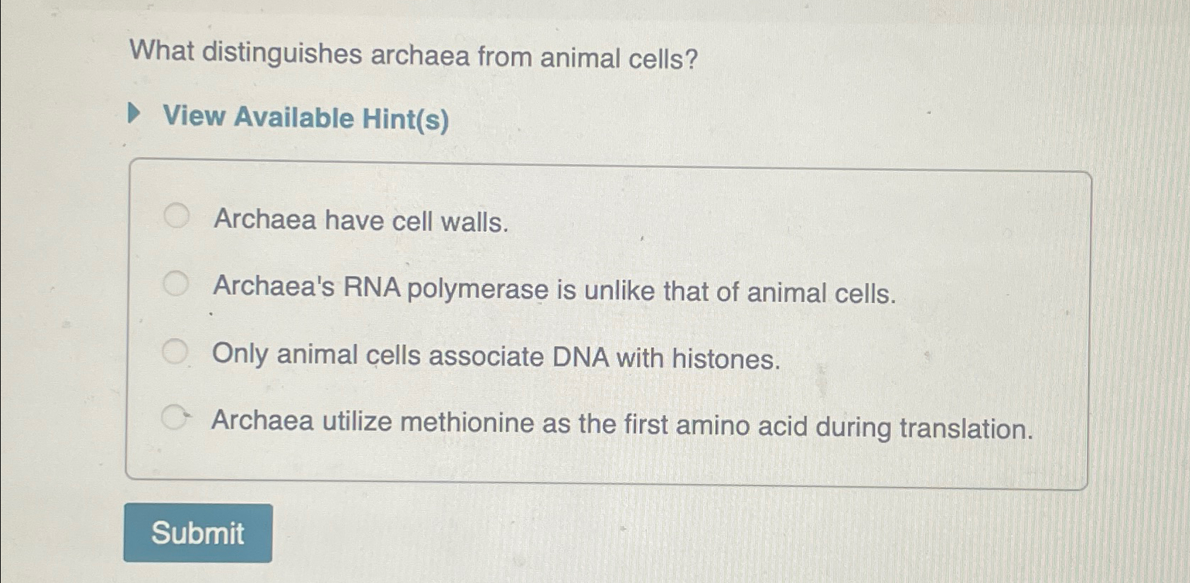 What distinguishes archaea from animal cells?View | Chegg.com