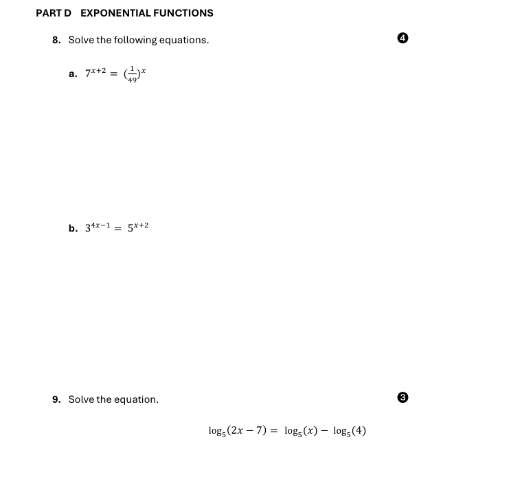 Solved PART D EXPONENTIAL FUNCTIONS8. ﻿Solve the following | Chegg.com