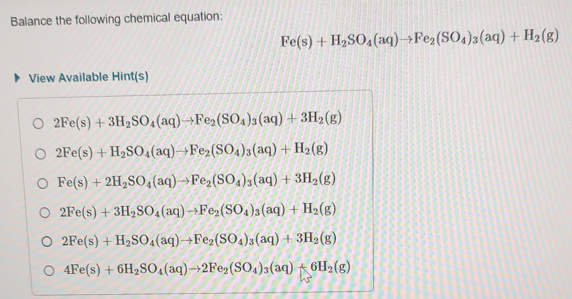 Solved Balance the following chemical equation: | Chegg.com