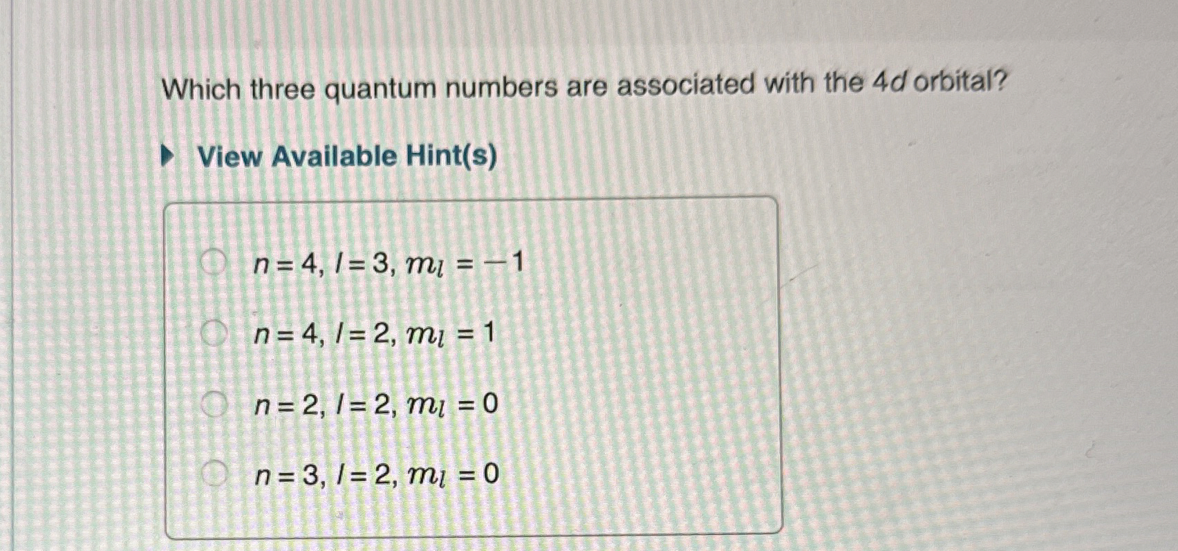 Solved Which three quantum numbers are associated with the | Chegg.com
