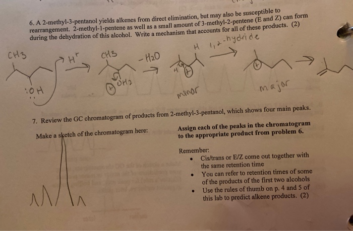 Solved 6. A 2-methyl-3-pentanol yields alkenes from direct | Chegg.com