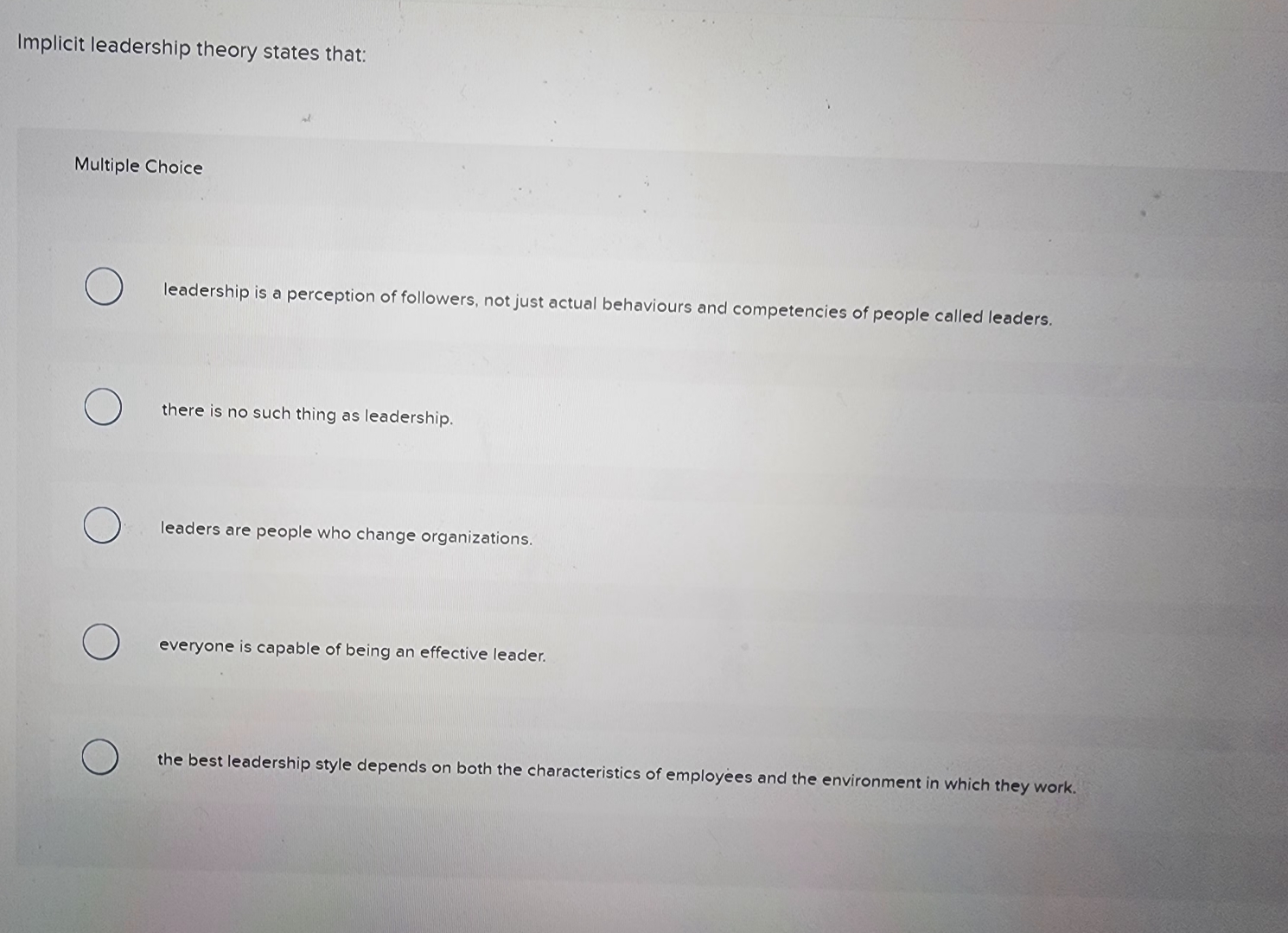 Solved Implicit leadership theory states that:Multiple | Chegg.com