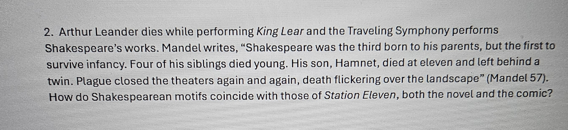 Solved Arthur Leander dies while performing King Lear and | Chegg.com