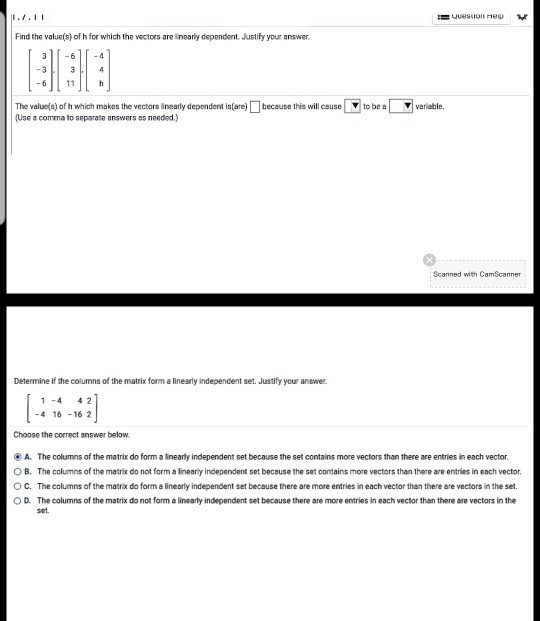 Solved Determine if the columns of the matrix form a | Chegg.com