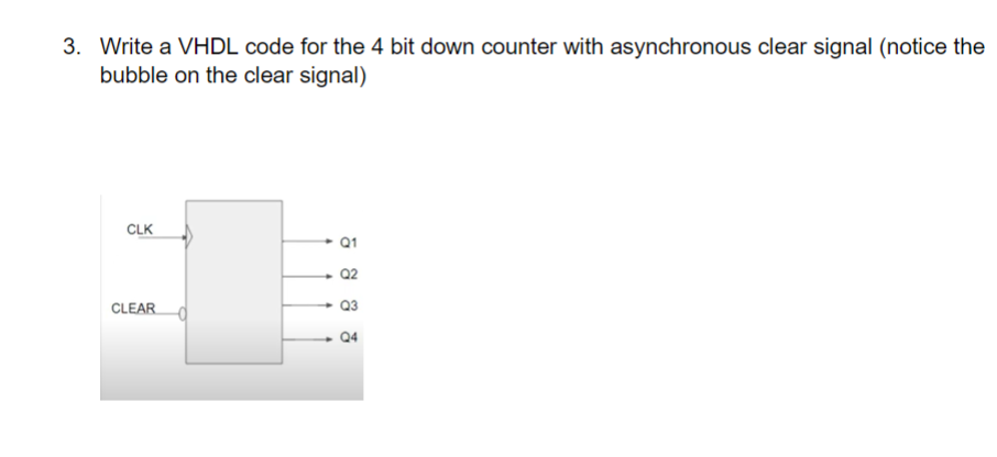 Solved Write a VHDL code for the 4 ﻿bit down counter with | Chegg.com