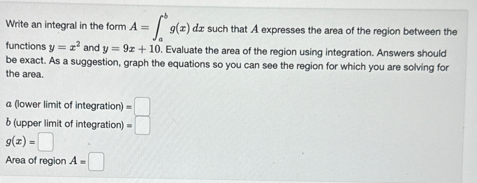 Solved 11-4Write an integral in the form A=∫abg(x)dx ﻿such | Chegg.com