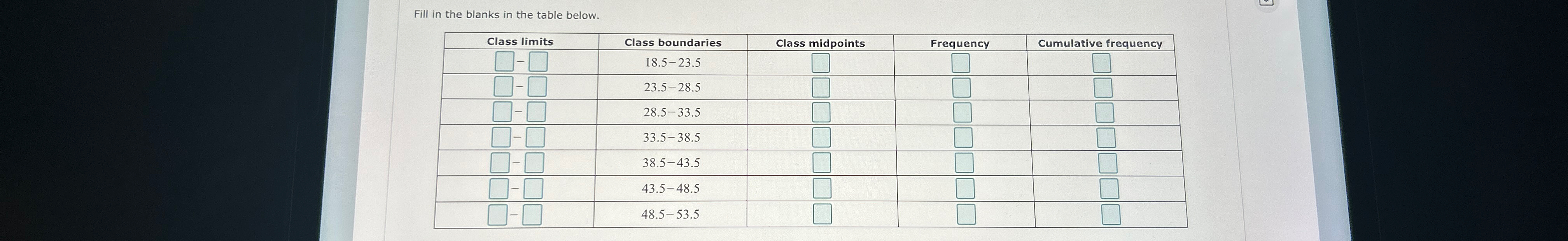 Solved Fill in the blanks in the table below.\table[[Class | Chegg.com